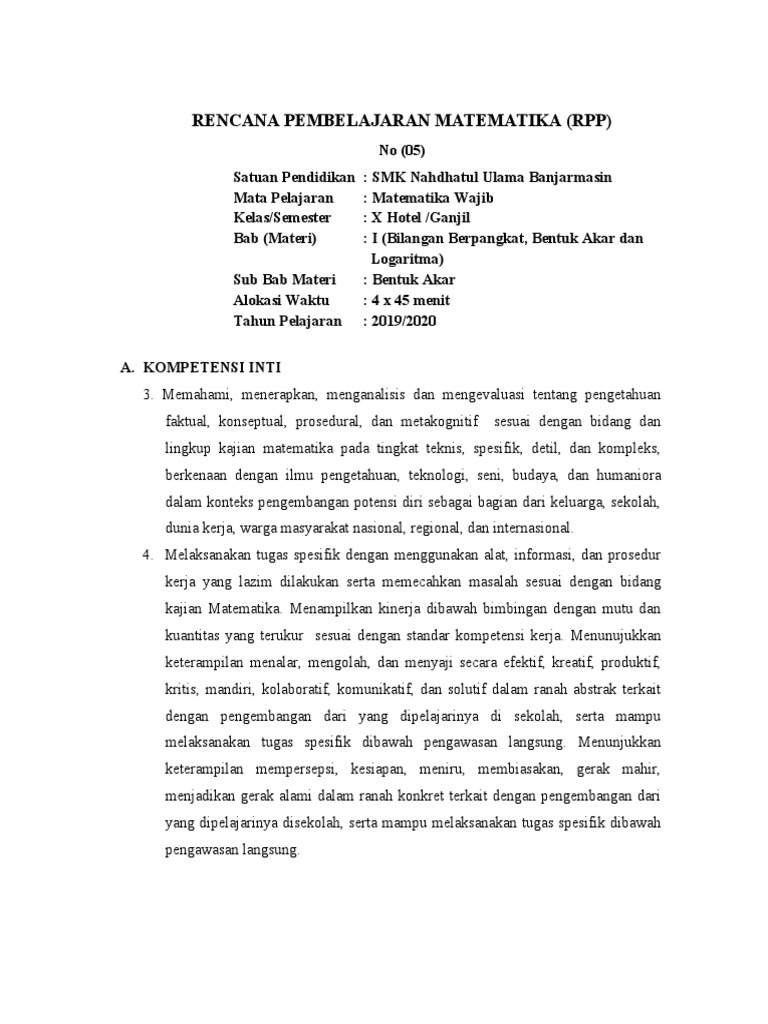 RPP X Hotel | PDF | Sains & Matematika