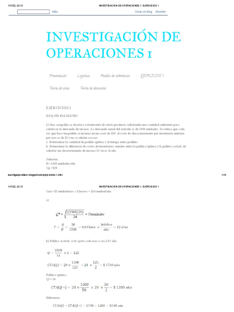 Investigación de Operaciones 1 - Ejercicios 1 | PDF | Inventario | La ...