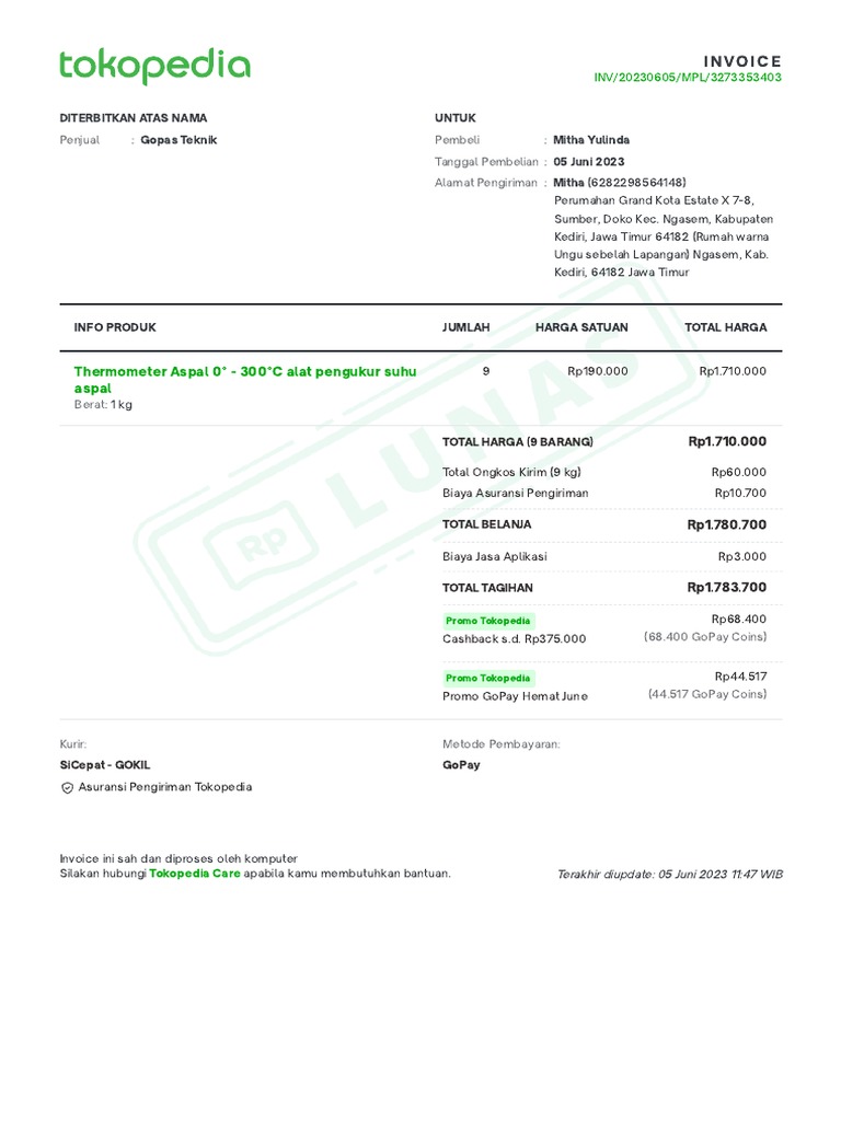 Invoice - Tokopedia | PDF