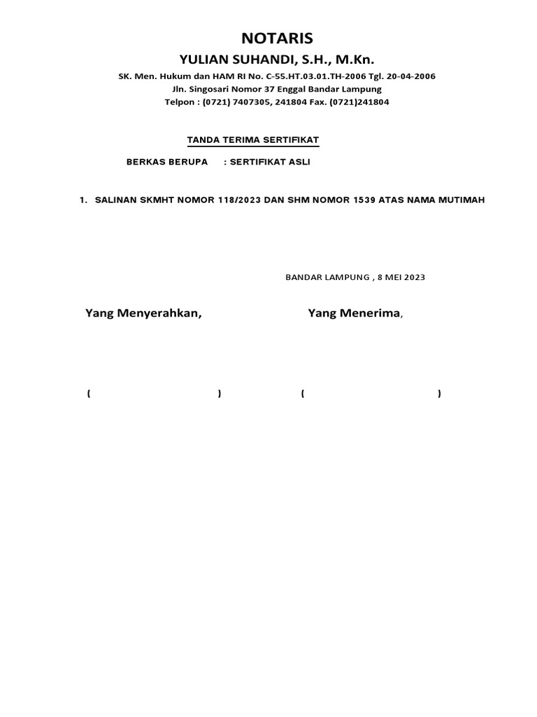 Tanda Terima FIF 2 | PDF