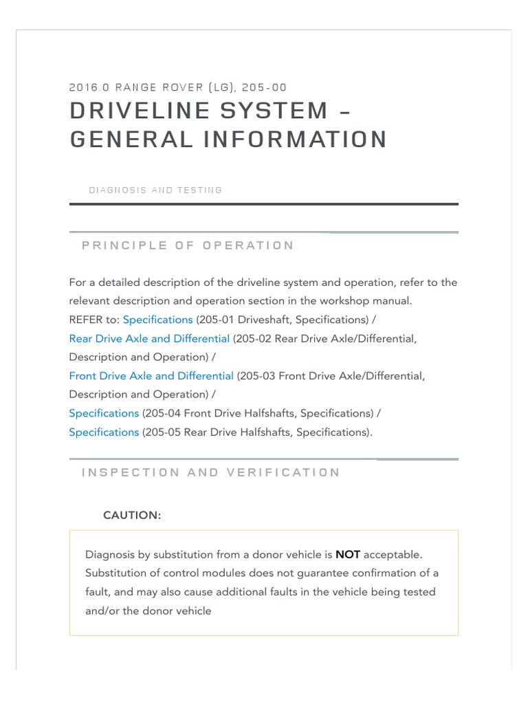 Driveline System - General Information: Principle of Operation | PDF ...