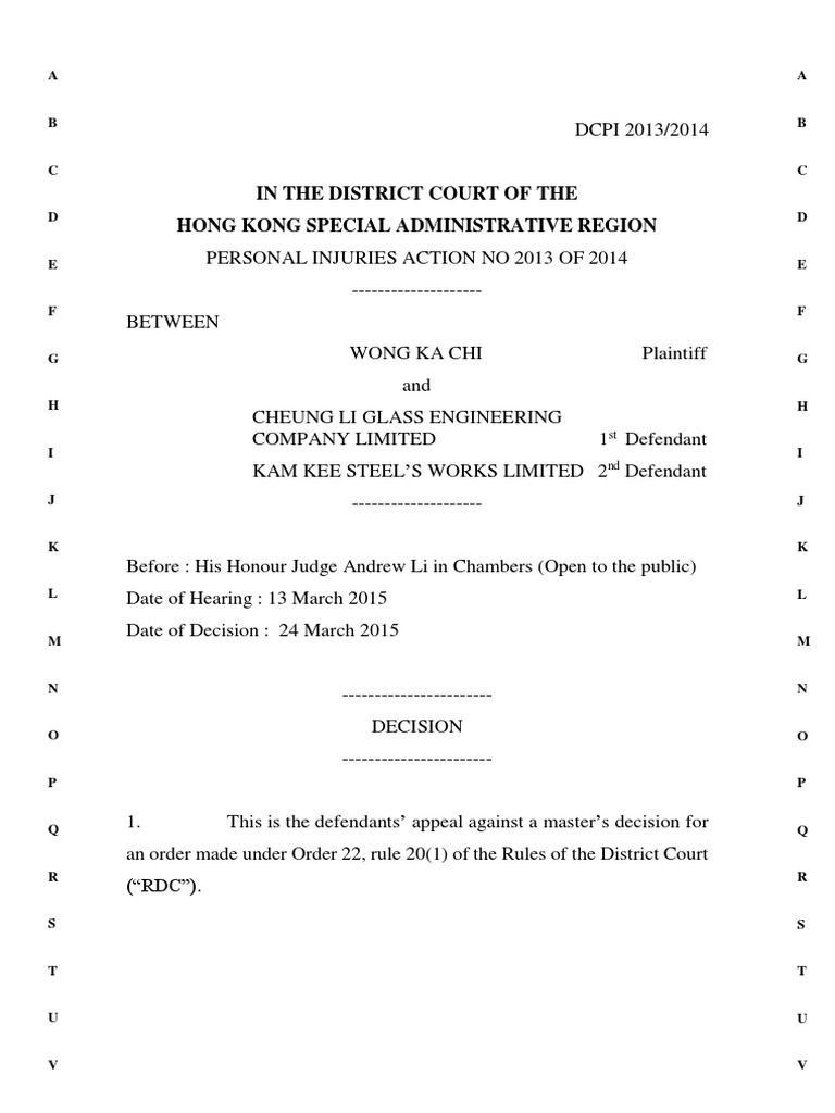 WONG KA CHI v. CHEUNG LI GLASS ENGINEERING CO LTD AND ANOTHER ...