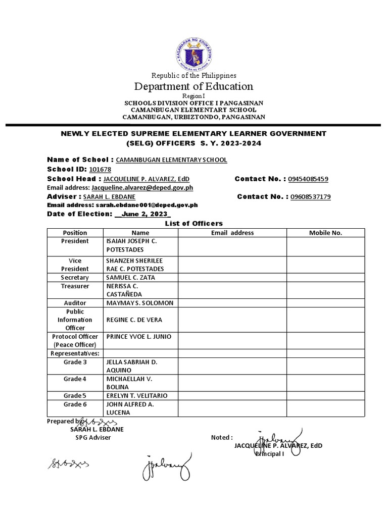 SELG Officers Election 2023-2024 | PDF