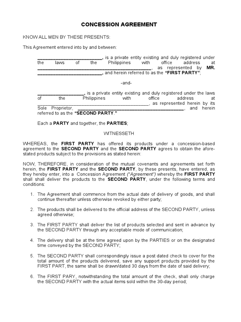 Concession Agreement | PDF | Business | Civil Law (Legal System)