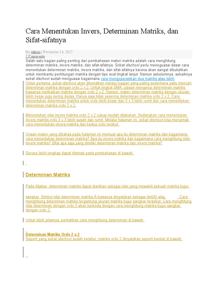 Cara Hitung Determinan dan Invers Matriks | PDF | Metode & Bahan Ajar