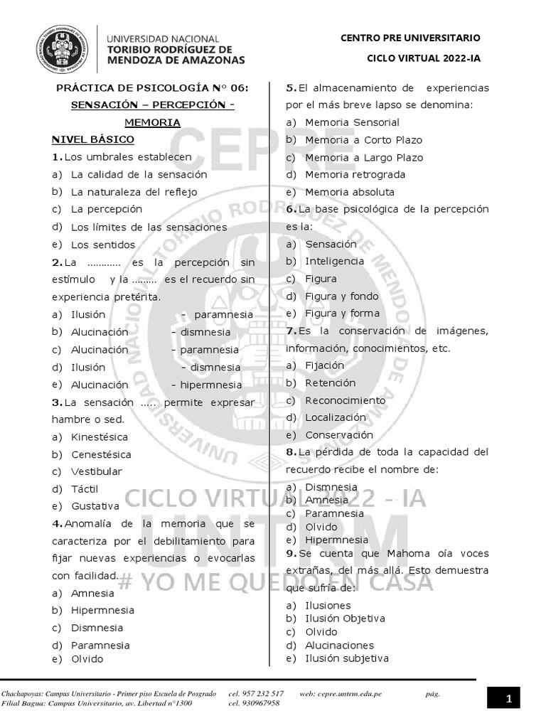 Práctica #06 Psicología | PDF | Memoria | Percepción