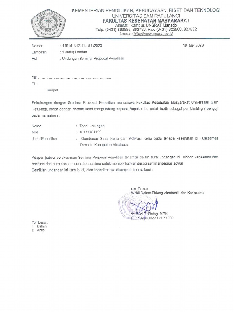 1191 Undangan Seminar Proposal Penelitian | PDF