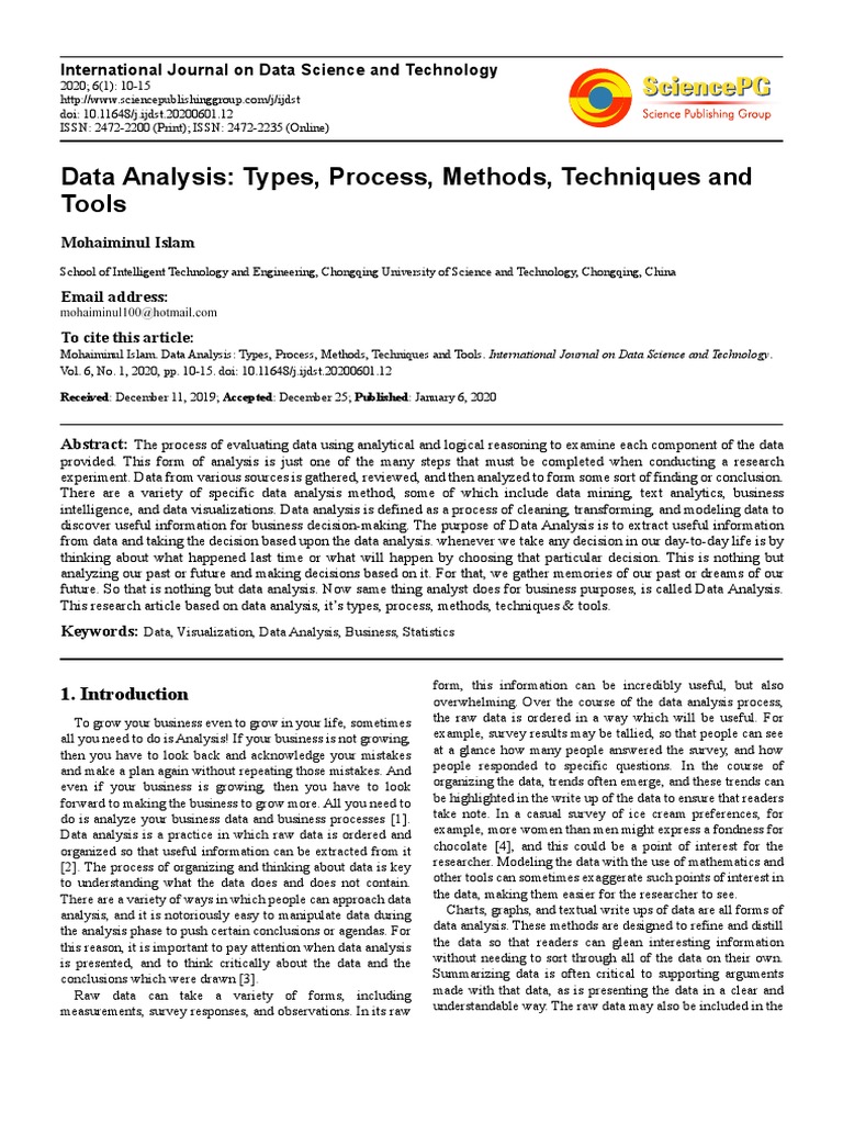 Data Analysis: Types, Process, Methods, Techniques and Tools | PDF | Data Analysis | Data