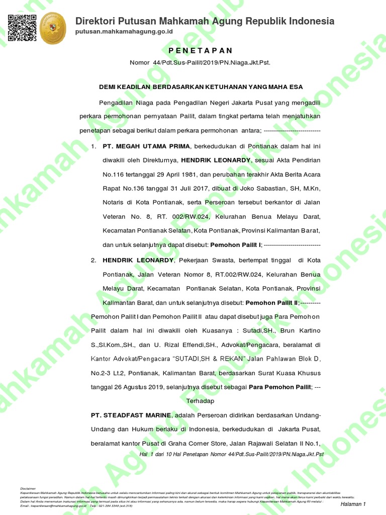 Putusan 44 PDT - Sus-Pailit 2019 PN - Niaga.jkt - PST 20230323003041 | PDF