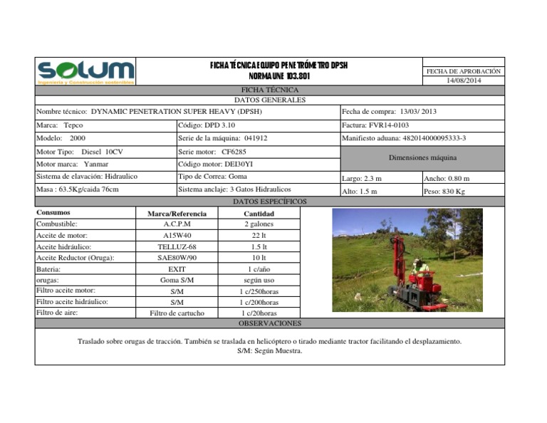 Ficha Técnica DPSH SOLUM | PDF | Ingeniería mecánica | Máquinas