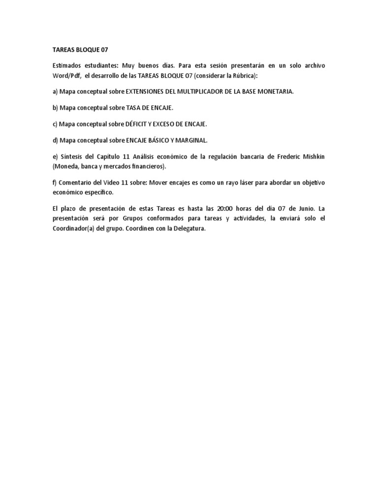 Tareas Bloque 07 | PDF | Finanzas y dinero