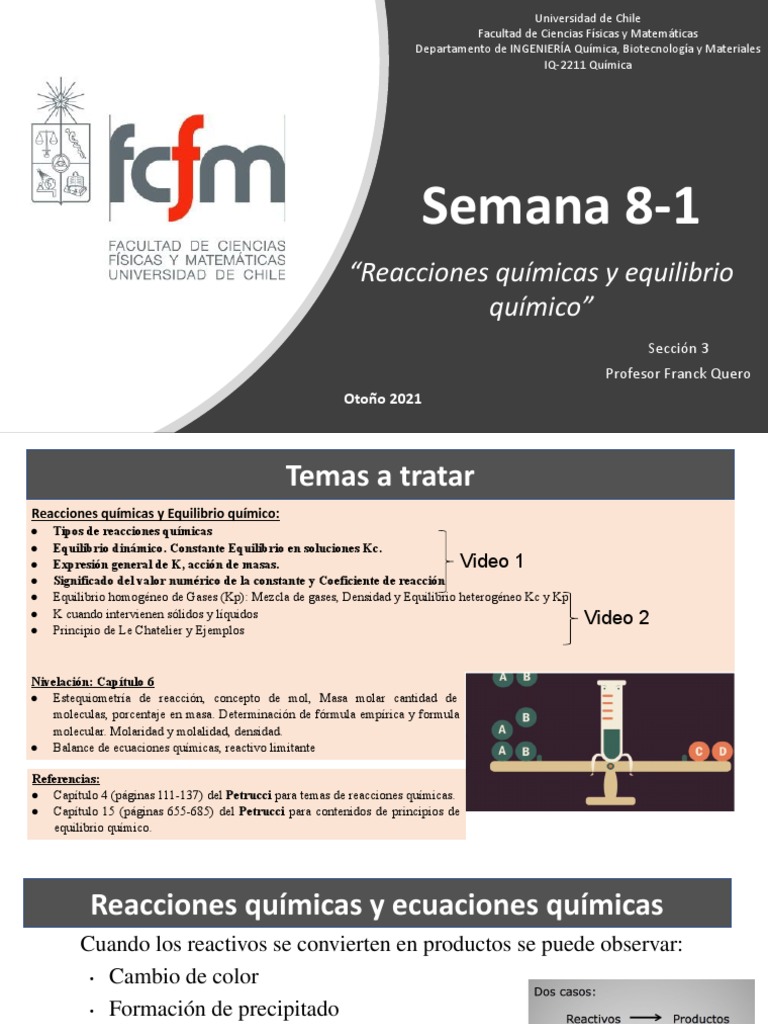IQ2211 Semana 8 Reacciones Qu Micas y Equilibrio Qu Mico 1 | PDF | Equilibrio químico ...