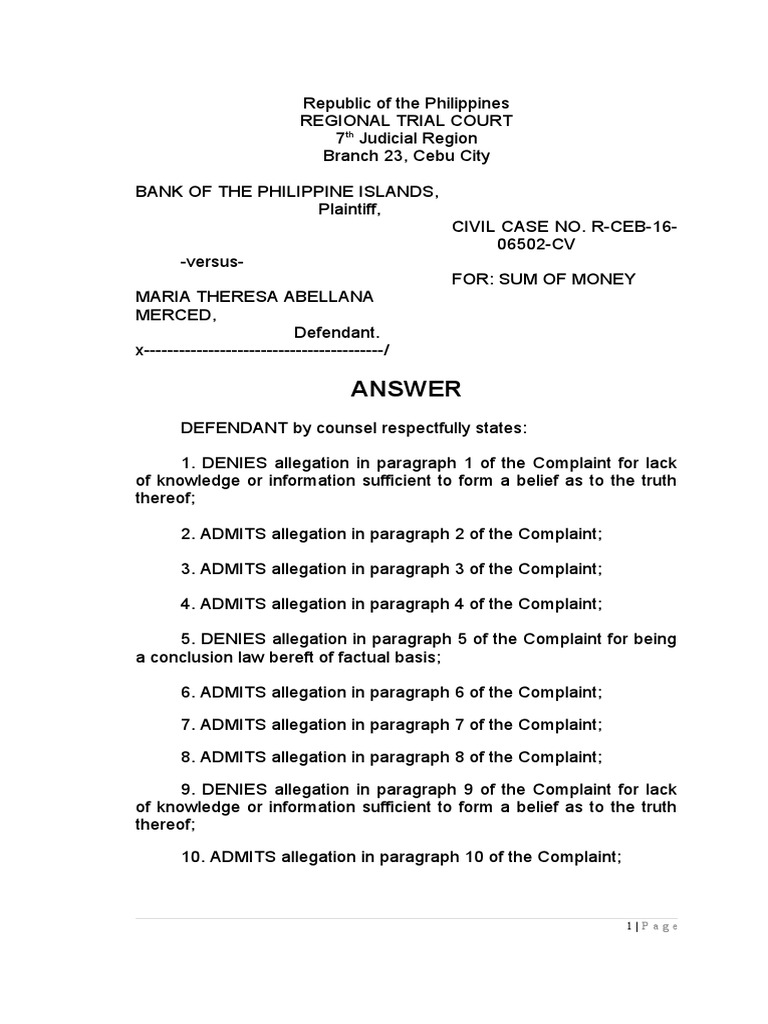 Answer | PDF | Complaint | Lawsuit