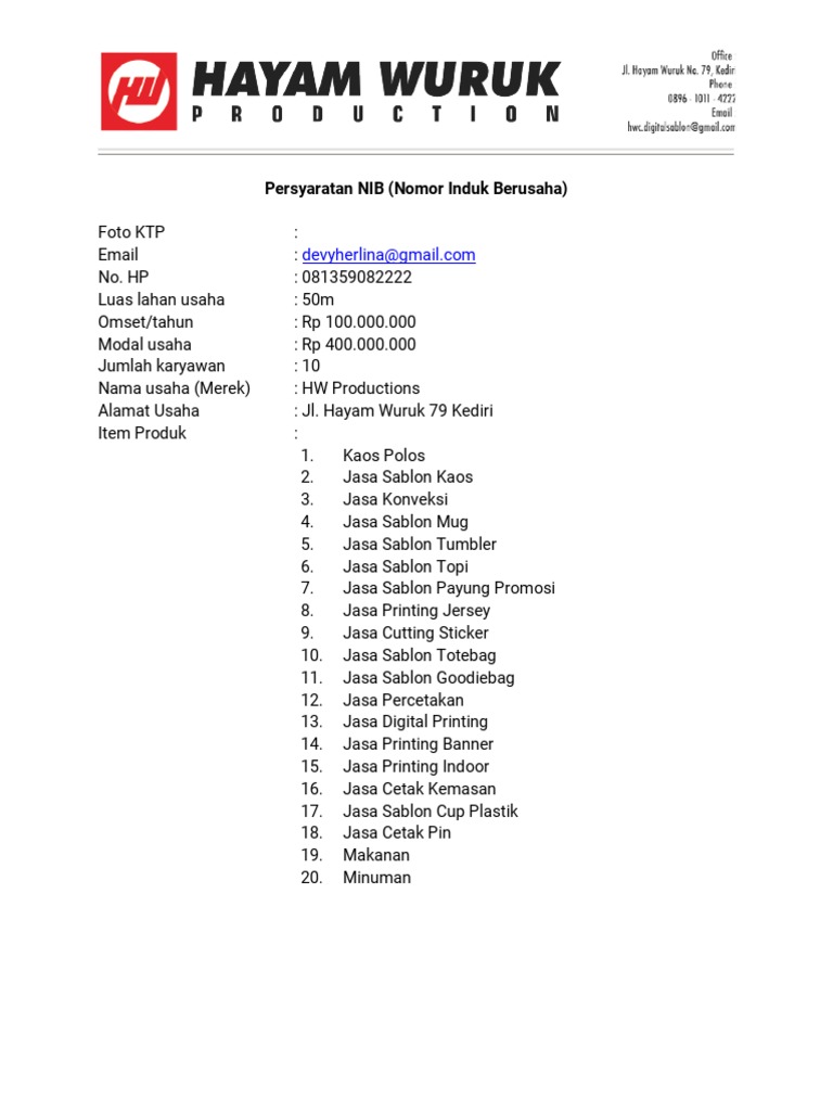 Persyaratan NIB | PDF