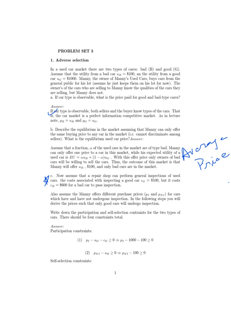 Problemset3 2008key Pdf Profit Economics Adverse Selection