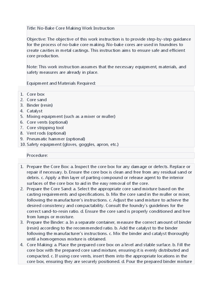 Core Making Work Instructin | PDF | Procedural Knowledge | Building ...