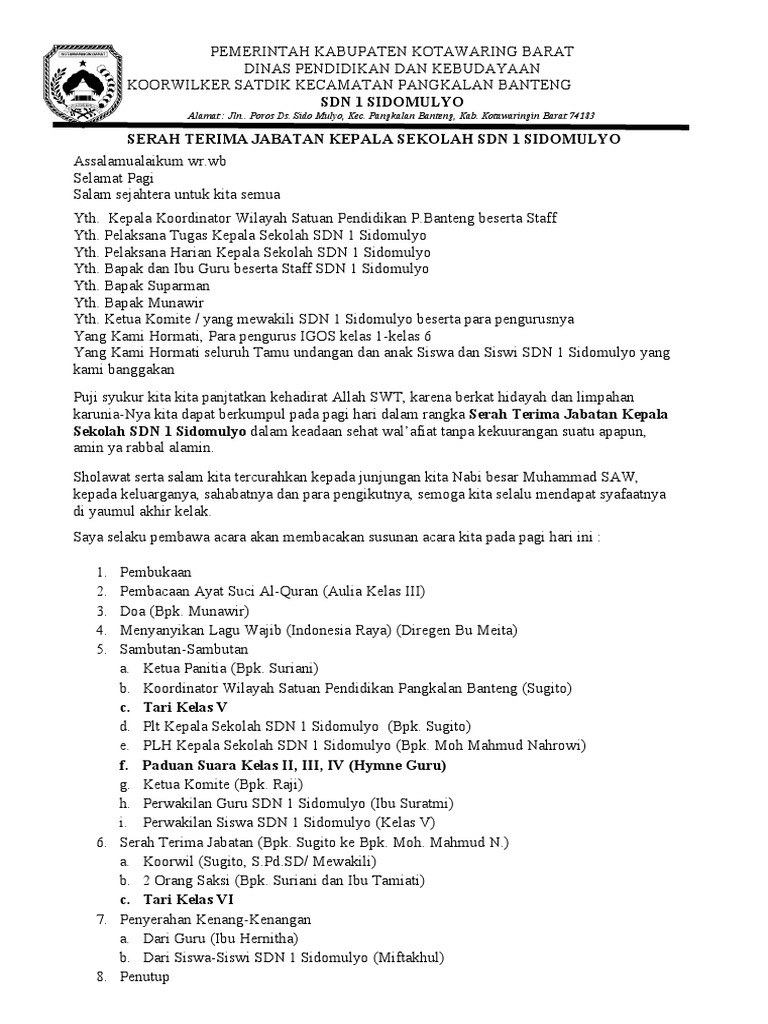 Susunan Acara Pisah Sambut 26 Januari 2023 | PDF