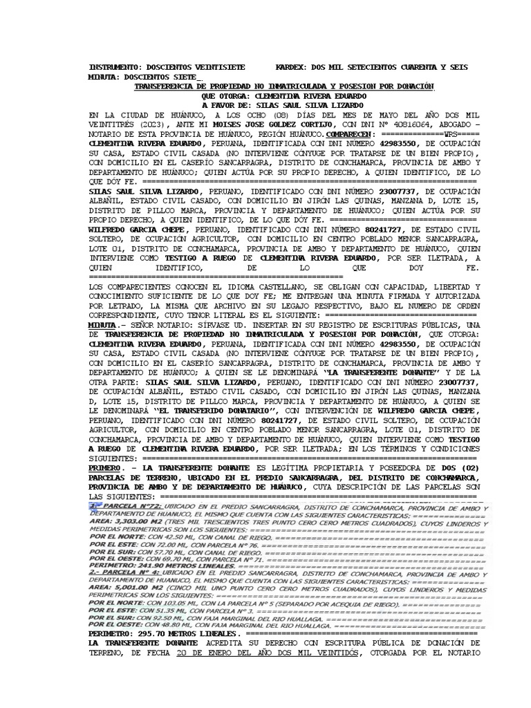 2746- TRANSFERENCIA DE PROPIEDAD NO INMATRICULADA Y POSESION POR ...