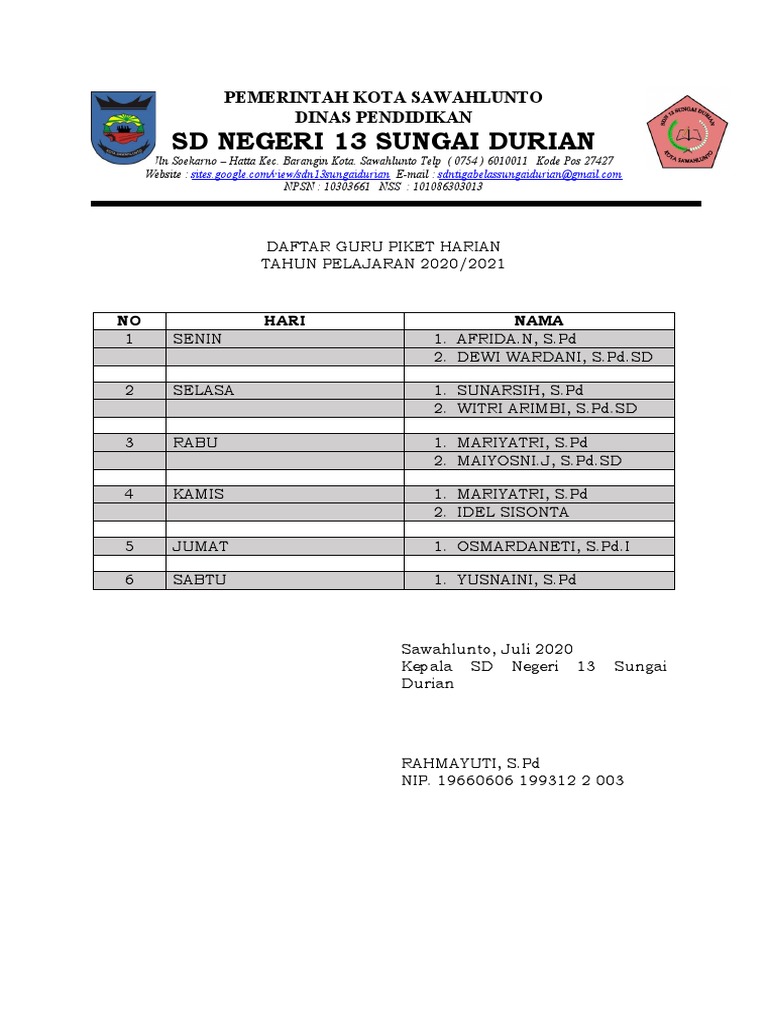 Daftar Guru Piket Harian | PDF