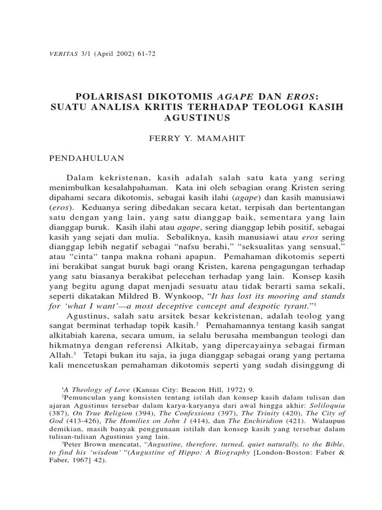 Ferry Mamahit - Polarisasi Dikotomis Agape Dan Eros | PDF