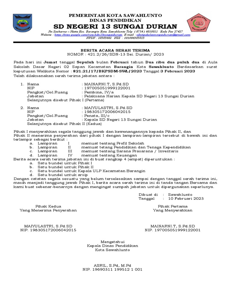 Surat Serah Terima Jabatan | PDF