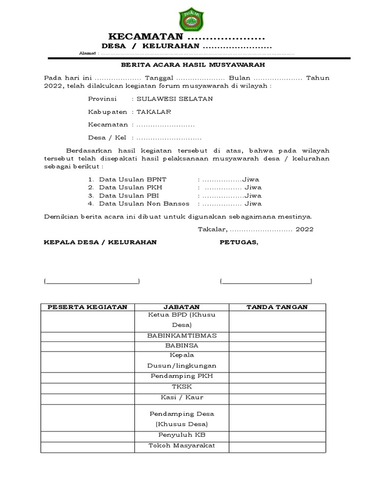 Format Berita Acara Musdes-1 | PDF | Griya & Taman