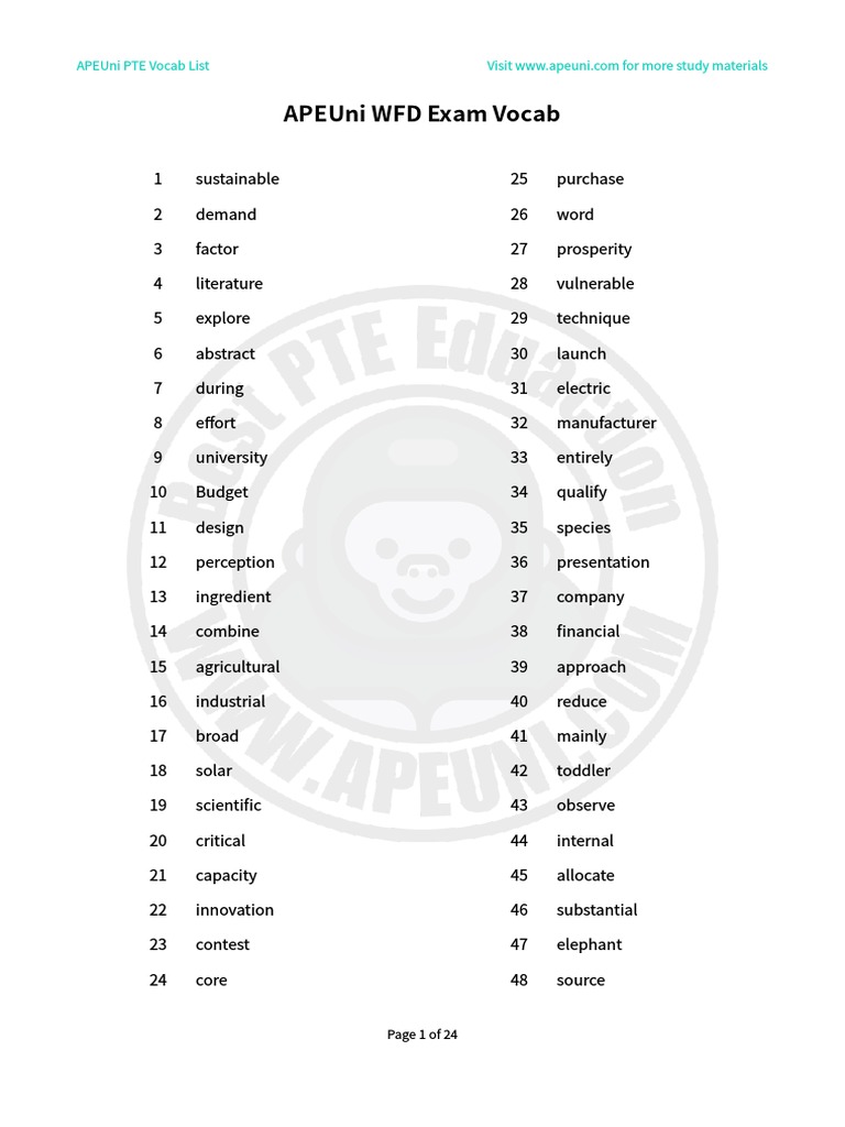 APEUni WFD Exam Vocab | PDF