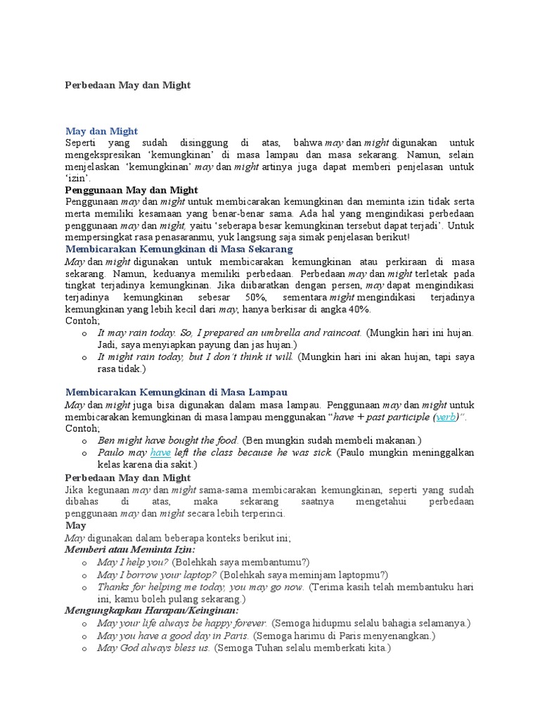 Perbedaan May Dan Might | PDF