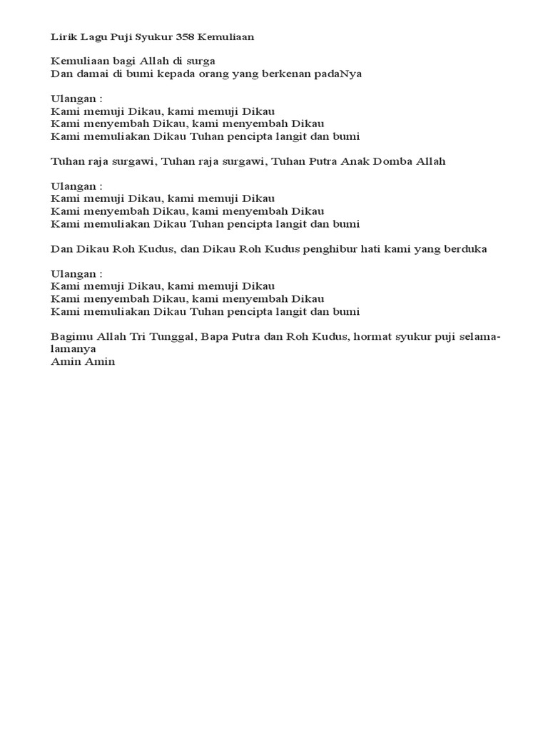 Lirik Lagu Puji Syukur 358 Kemuliaan | PDF