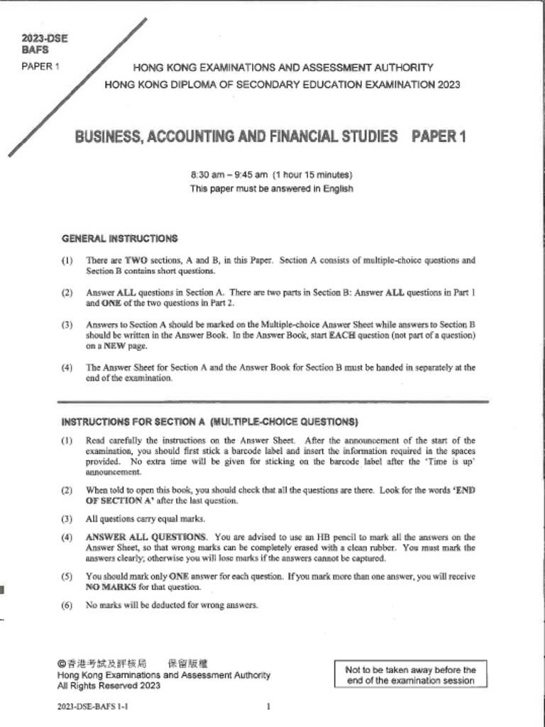 Hkdse23 Bafs P1 | PDF