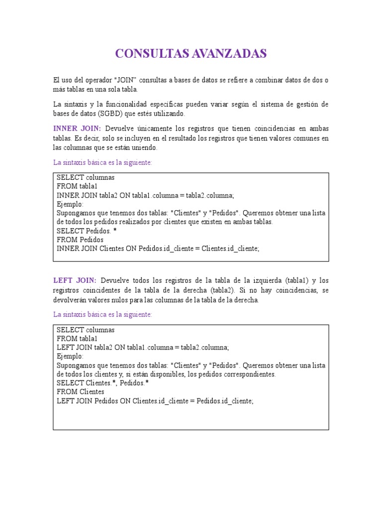 Consultas Avanzadas BD | PDF