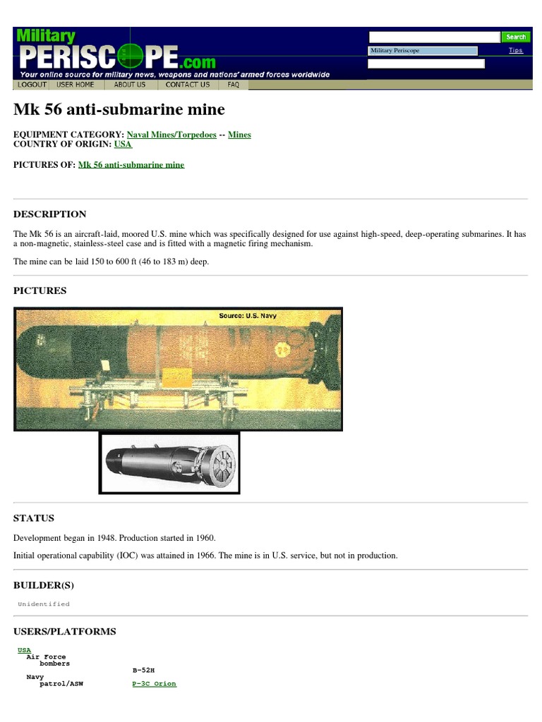 MK 56 Anti-Submarine Mine: Description | PDF | Naval Mine | Anti ...