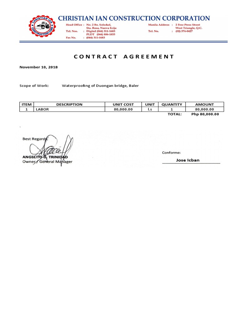 Contract Agreement - Labor | PDF