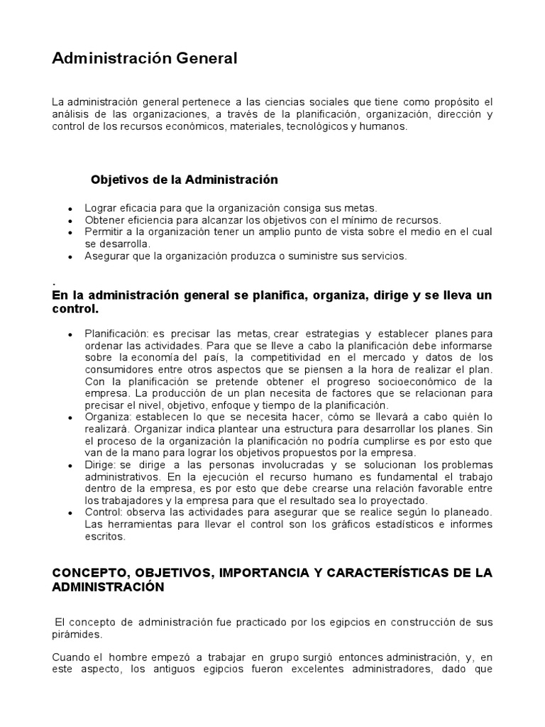 Objetivos y Conceptos de Administración General | PDF | Crecimiento ...
