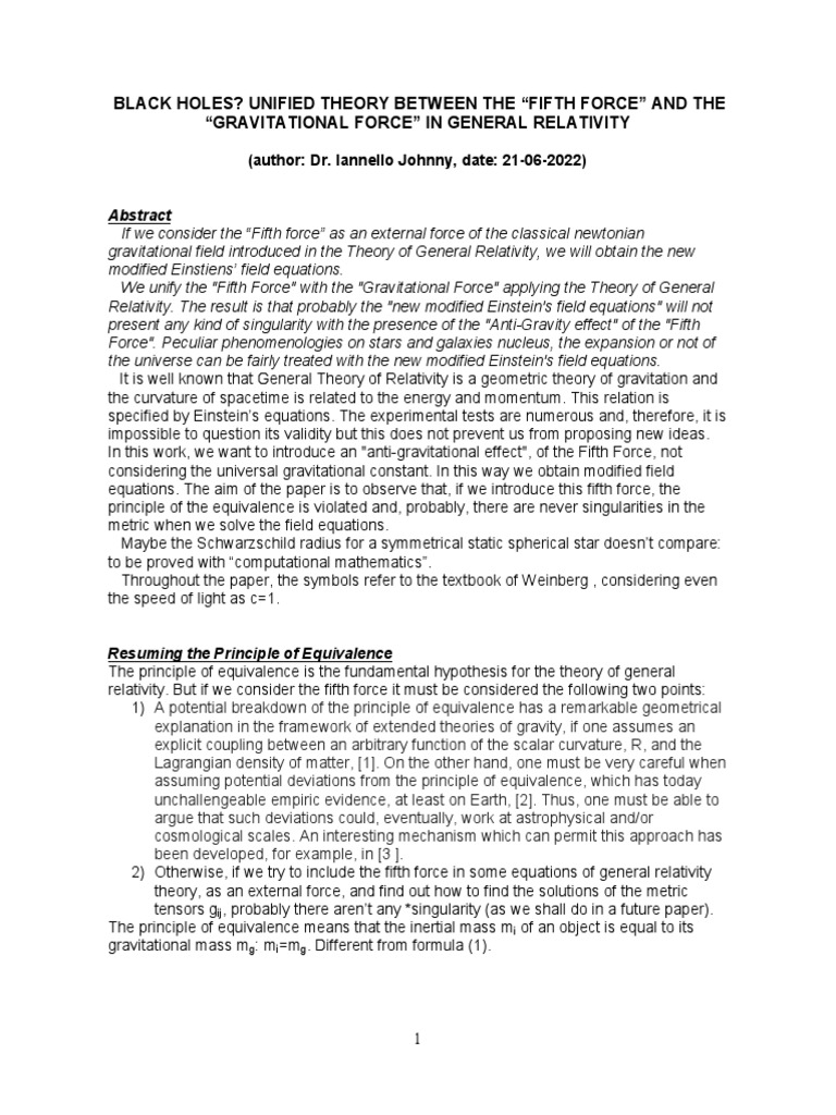 Black Holes Do Not Exist? Unified Theory Between The Fifth Force and ...