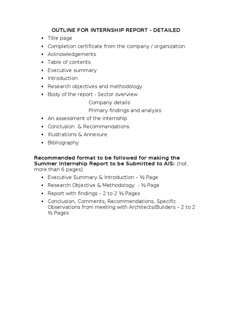 Outline for Internship Report | Internship | Business