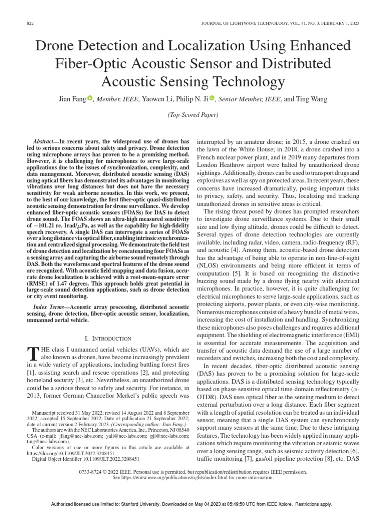 Drone Detection and Localization Using Enhanced Fiber-Optic Acoustic Sensor and Distributed ...
