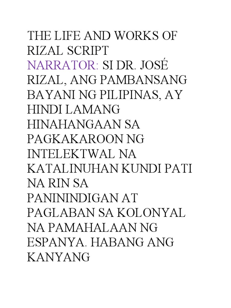 The Life and Works of Rizal Script | PDF