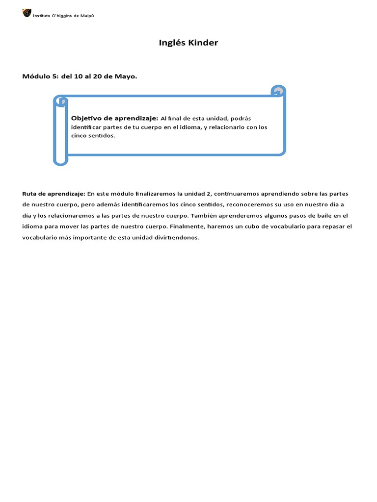 Modulo 5 Clases Inglés Kinder IOM | PDF