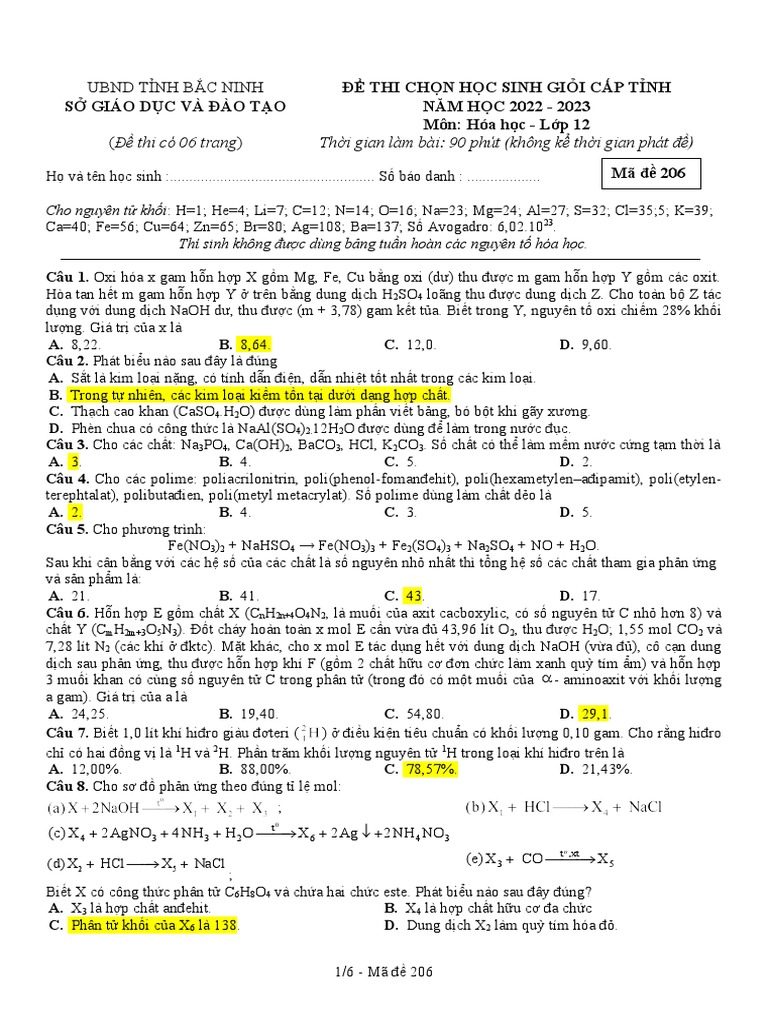 HSG 12 BẮC NINH 2022-2023 | PDF
