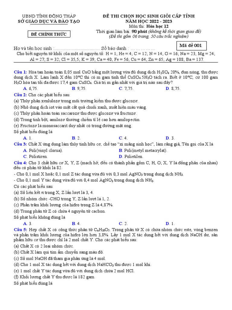 HSG 12 Đ NG Tháp 2022-2023 | PDF