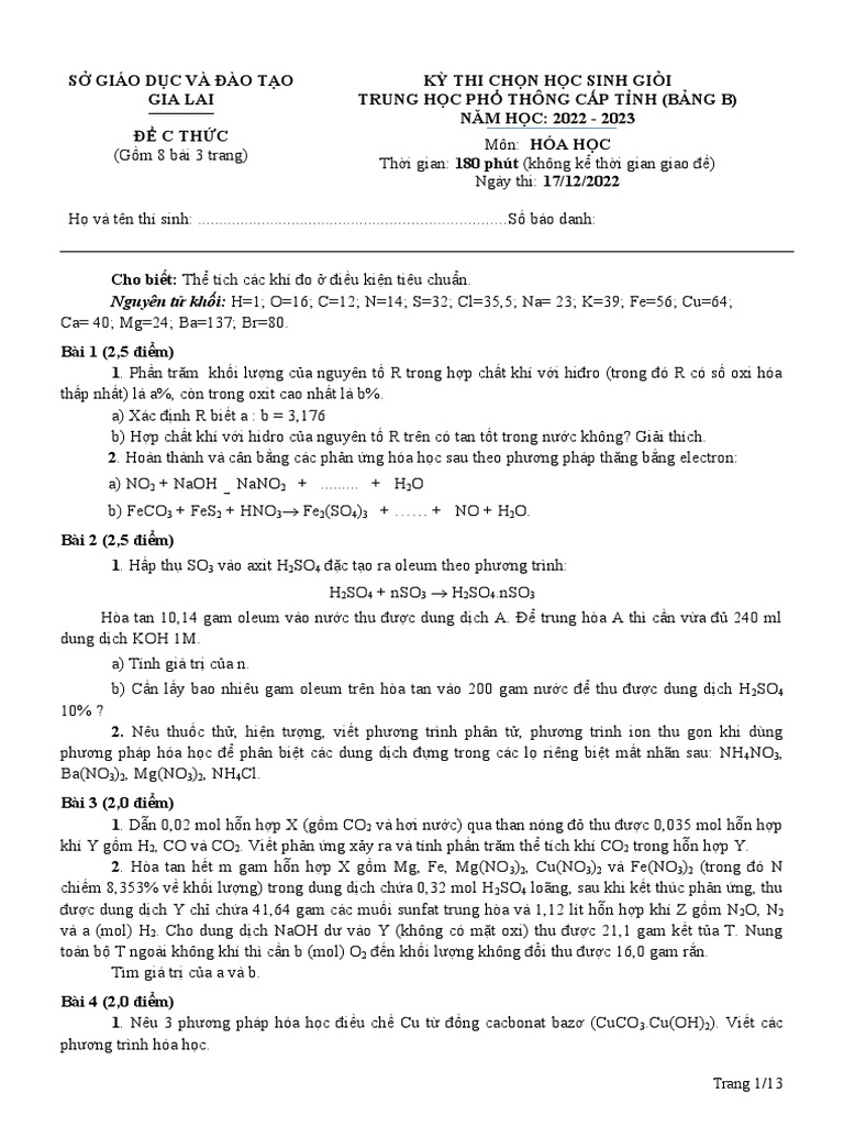 HSG 12 Gia Lai 2022 - 2023 | PDF