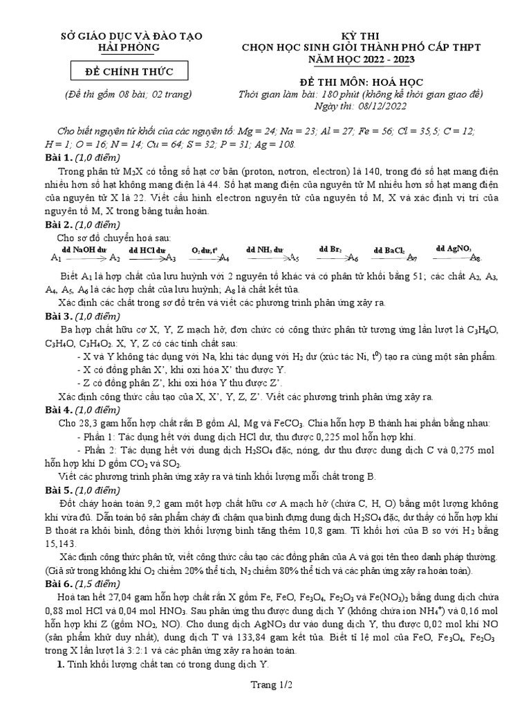 HSG 12 H I Phòng 2022 - 2023 | PDF