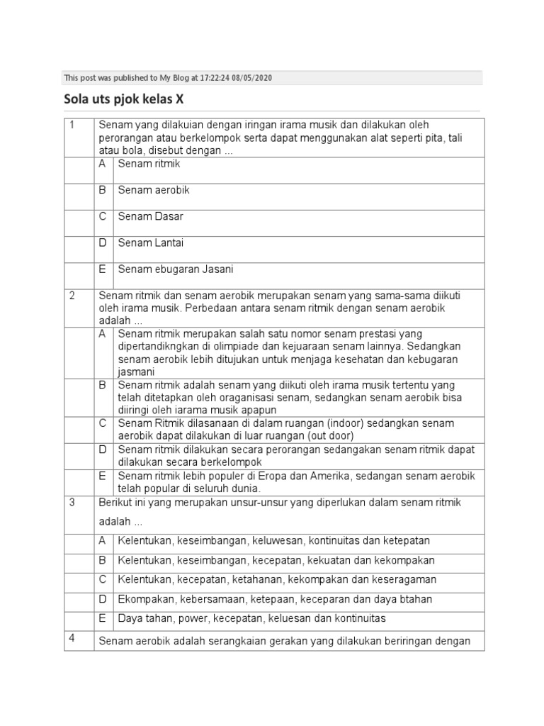 MAster SOAL UTS PJOK KLS X SEM GENAP 2022 | PDF | Karier & Perkembangan