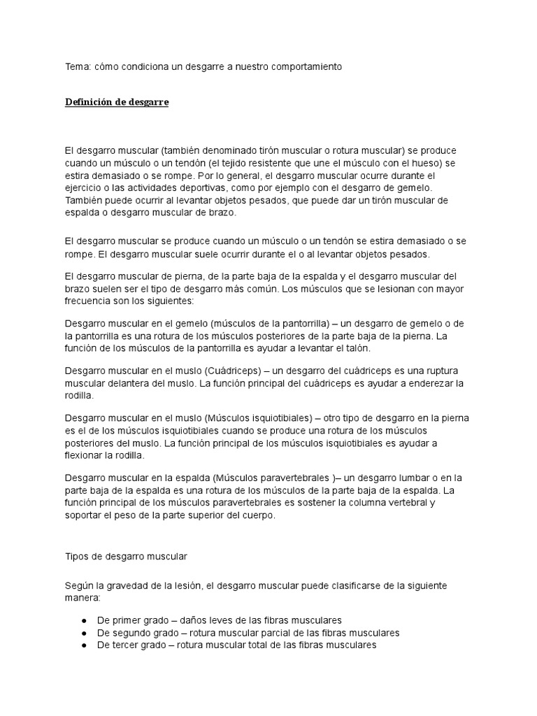 Cómo Condiciona Un Desgarre A Nuestro Comportamiento | PDF