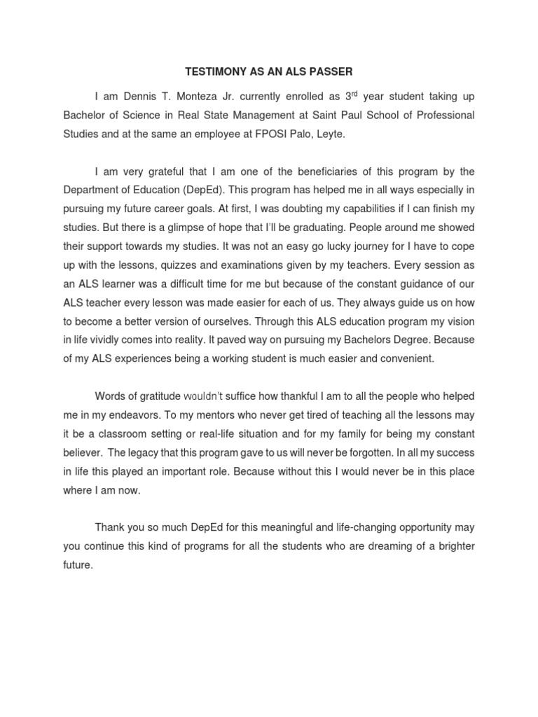 Testimony As An Als Passer - Monteza | PDF