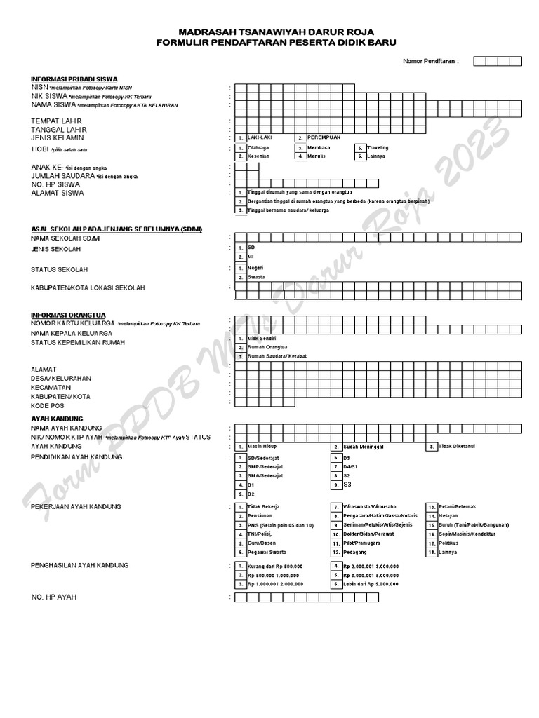 Formulir-Ppdb-Mts 2023 | PDF