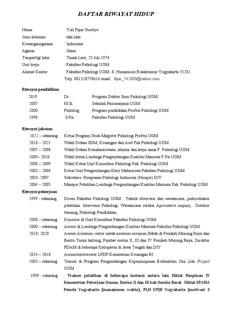 CV Yuli Fajar UGM | PDF