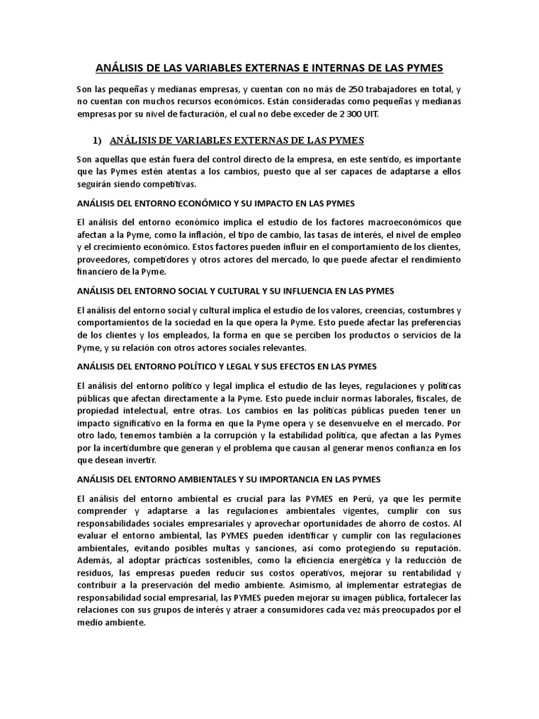 Análisis de Las Variables Externas e Internas de Las Pymes | PDF ...