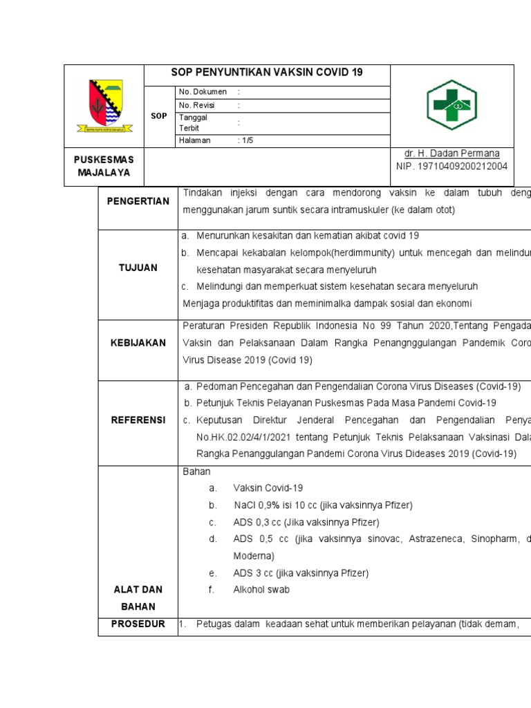 Sop Penyuntikan Vaksin Covid 19 | PDF